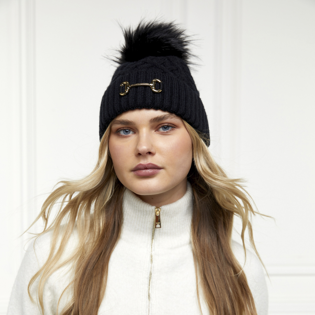 Holland Cooper Horsebit Bobble Hat Black